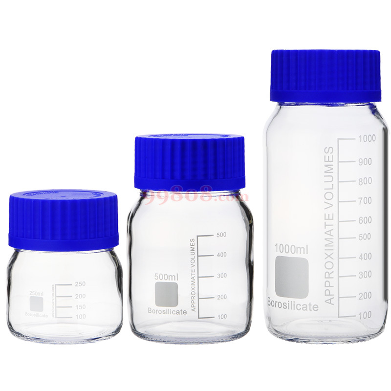 ReLAB 大口高硼硅蓝盖试剂瓶GL80,广口试剂瓶 玻璃试剂瓶 玻璃大口瓶 玻璃螺口瓶 丝口瓶 蓝盖瓶 玻璃广口瓶 标准口试剂瓶,-实验室用品商城