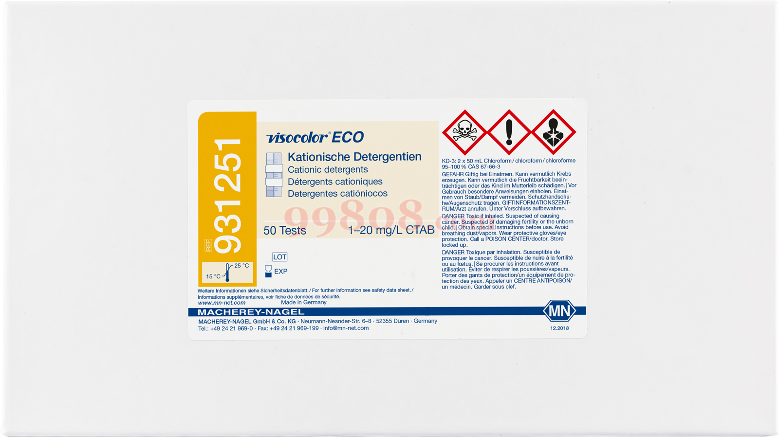 MN/德国 Colorimetric test kit VISOCOLOR ECO Detergents cationic, refill ...